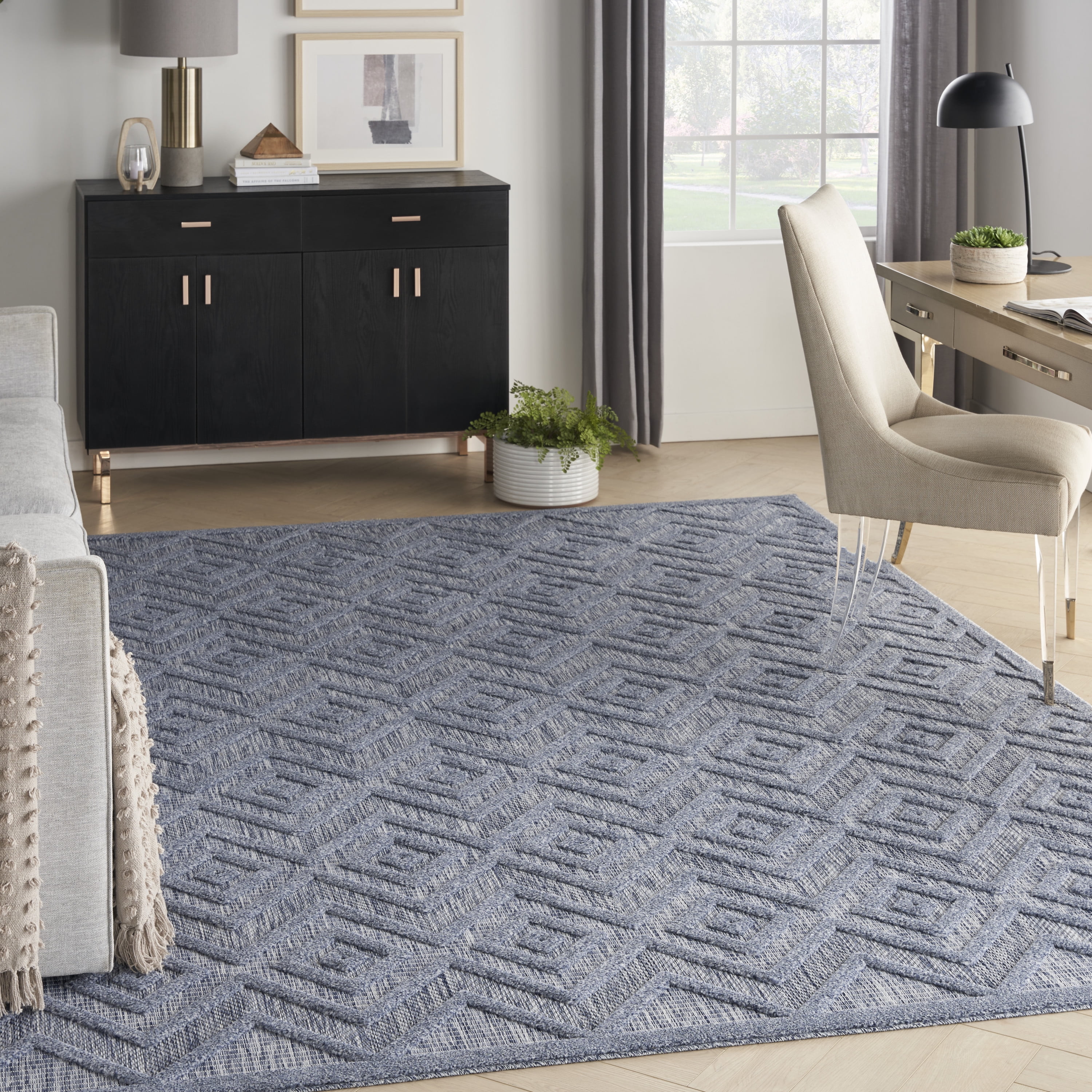 Nourison Indoor/Outdoor Denim Blue Rug, 8'x10', Durable, Easy to Clean ...