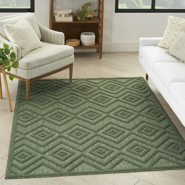 Nourison Versatile Modern Indoor/Outdoor Patio Rug, Green, 5x7 ...