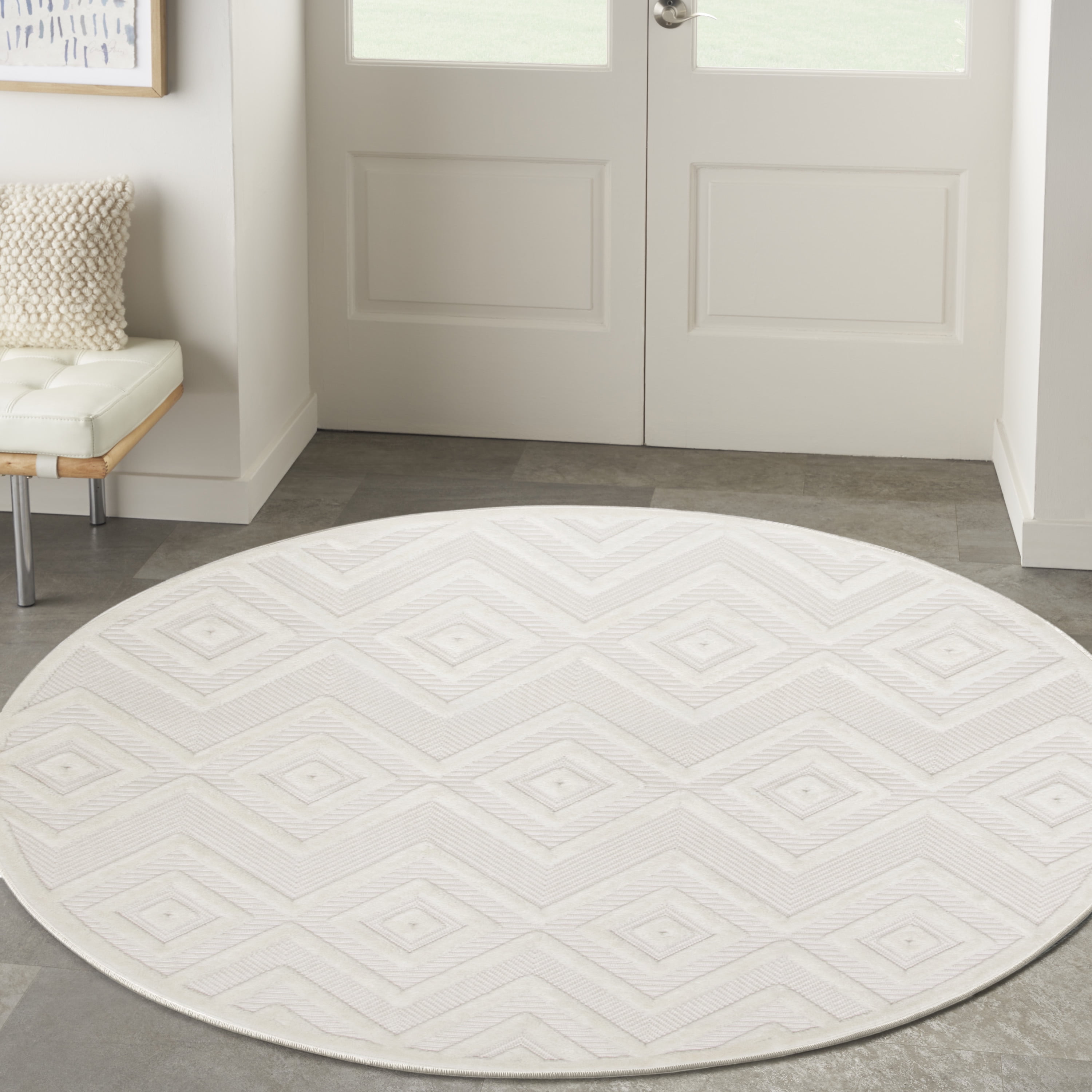 Nourison Versatile Indoor/Outdoor Ivory White 4' x Round Area Rug (4 ...