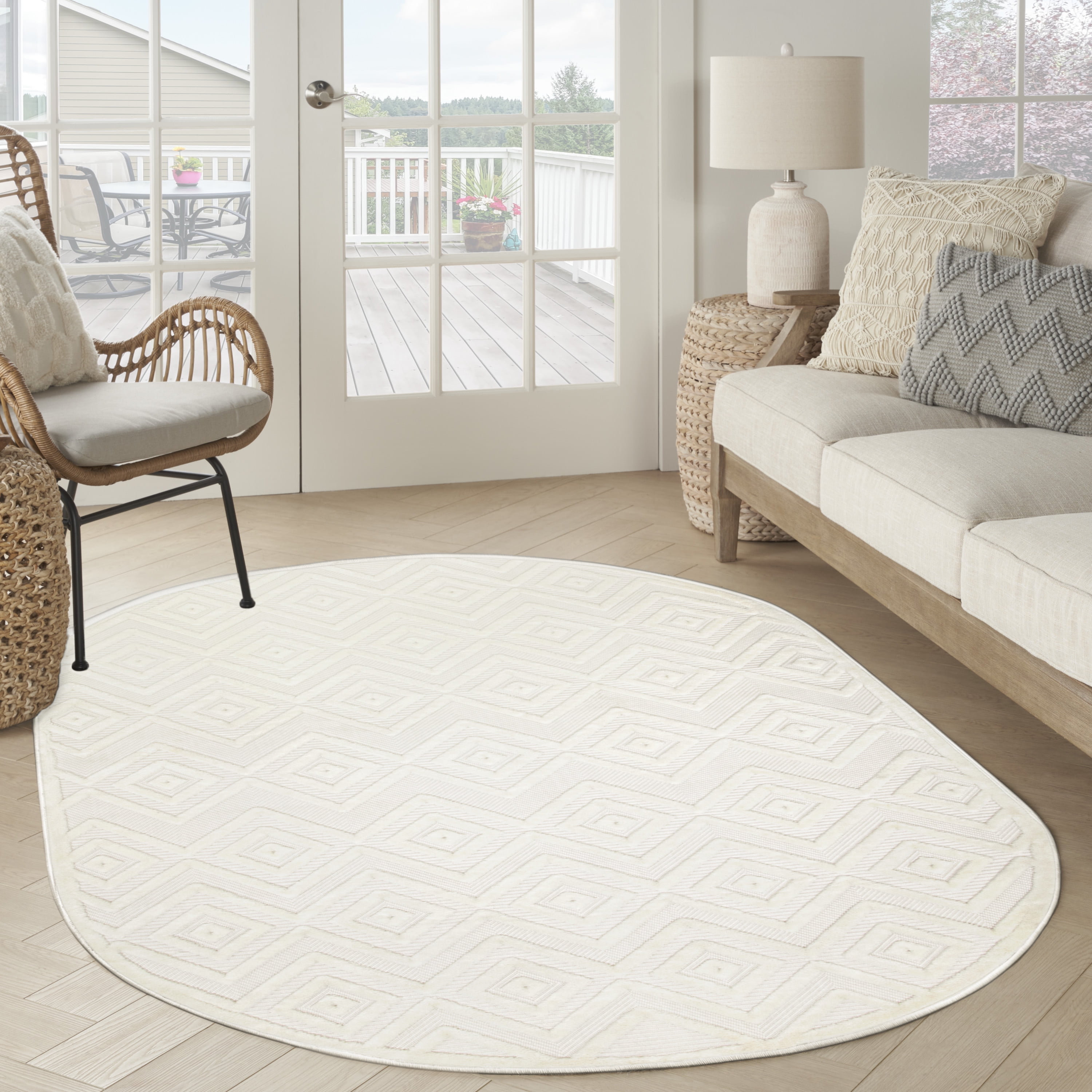 Nourison Versatile Indoor/Outdoor Ivory White 6' x 9' Oval Area Rug ...