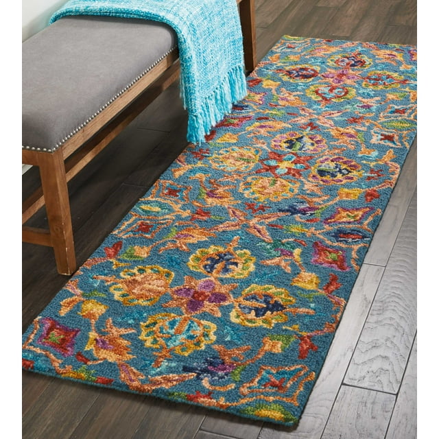 Nourison Vivid Floral Bohemian Teal 2'3" x 7'6" Area Rug, (8' Runner ...