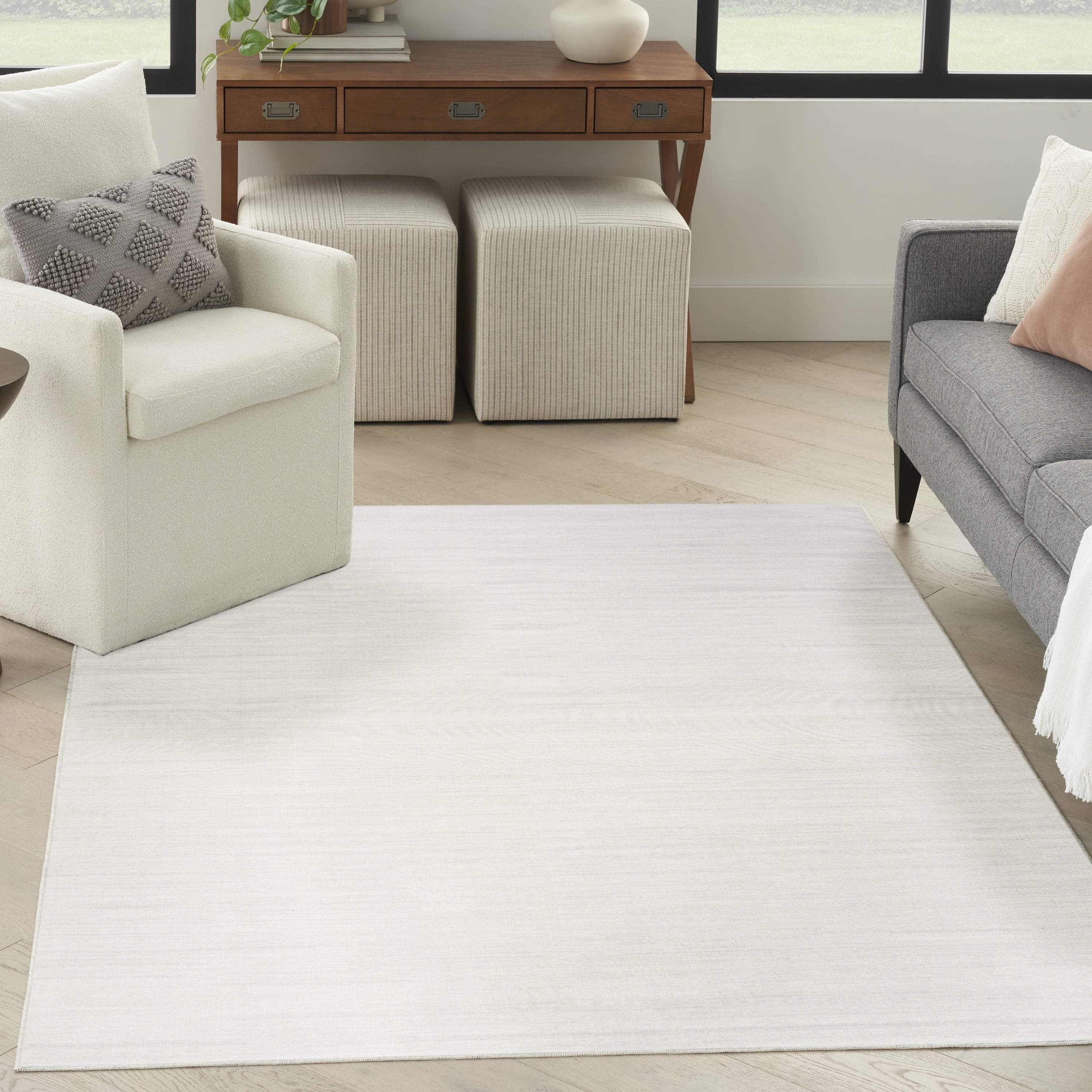 Nourison Washable Essentials Modern Ivory Grey 5'3" x 7'3" Area Rug ...