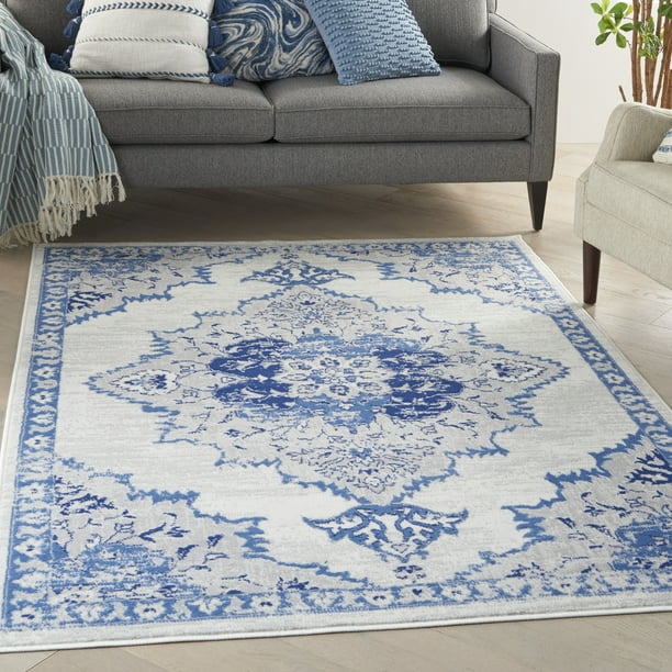 Nourison Whimsicle Classic Farmhouse Ivory Blue 5' x 7' Area Rug, (5' x ...