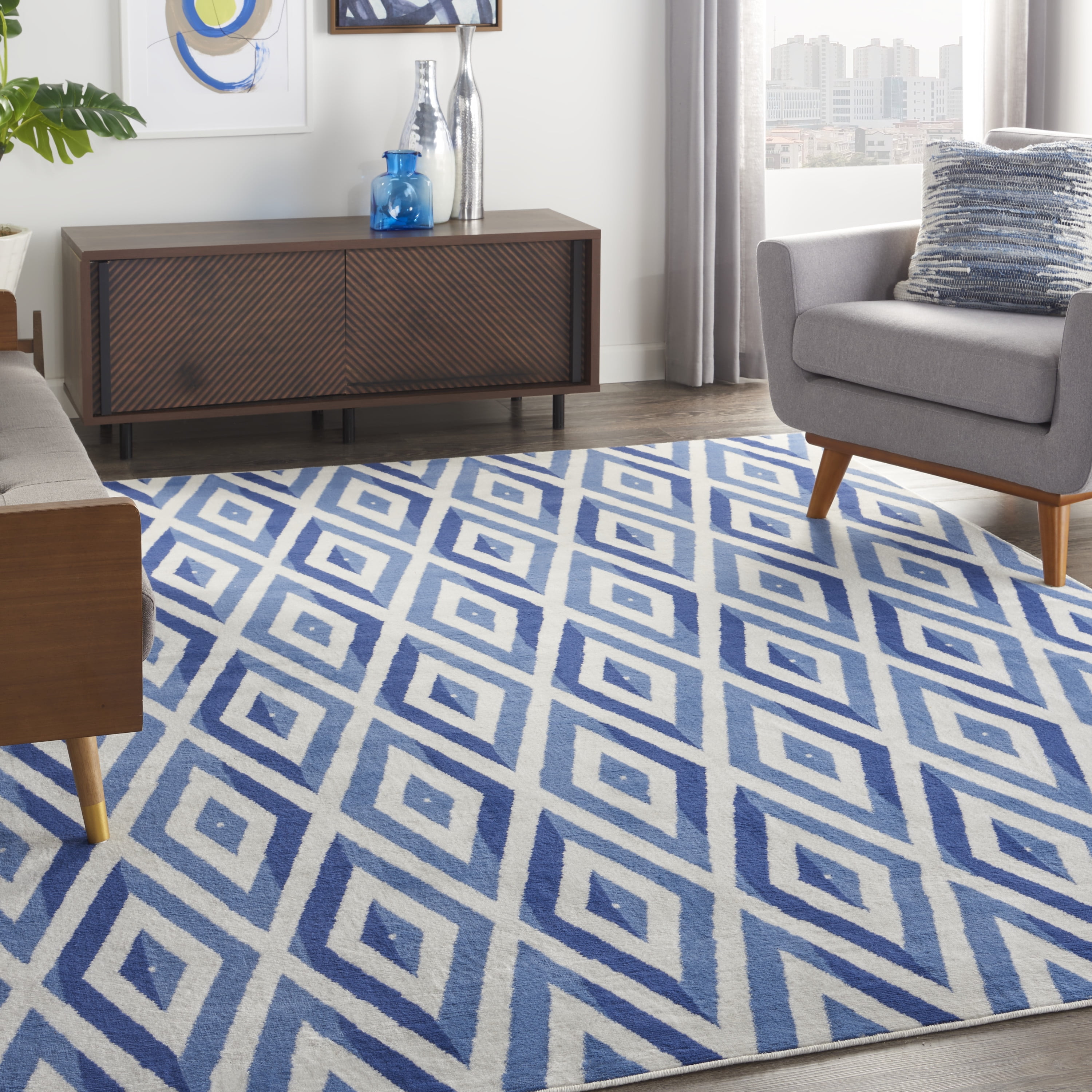 Nourison Whimsicle Modern Eclectic Ivory Blue 8'4" x 11'6" Area Rug, (8 ...