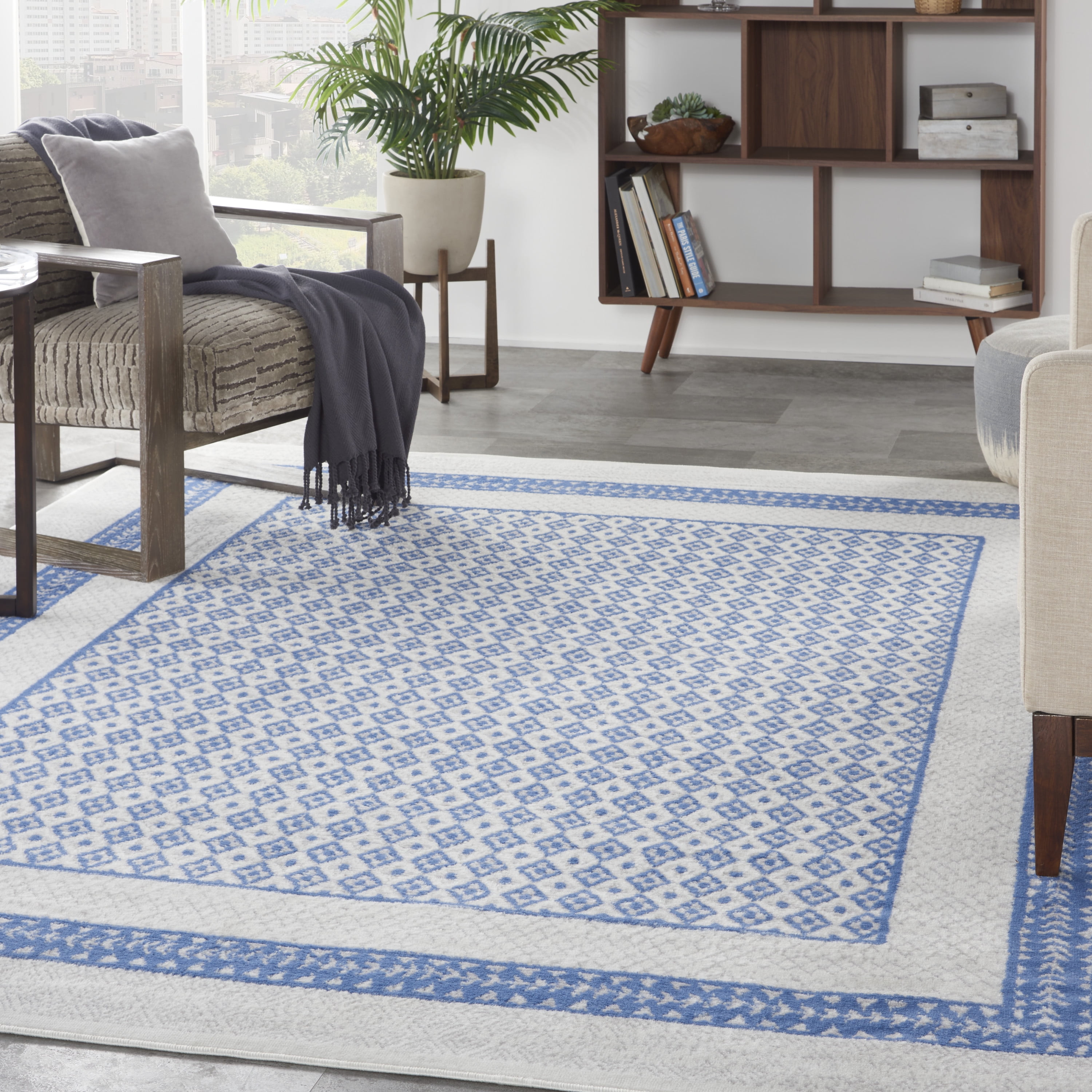 Nourison Whimsicle Modern Moroccan Ivory Blue 8'4" x 11'6" Area Rug, (8 ...