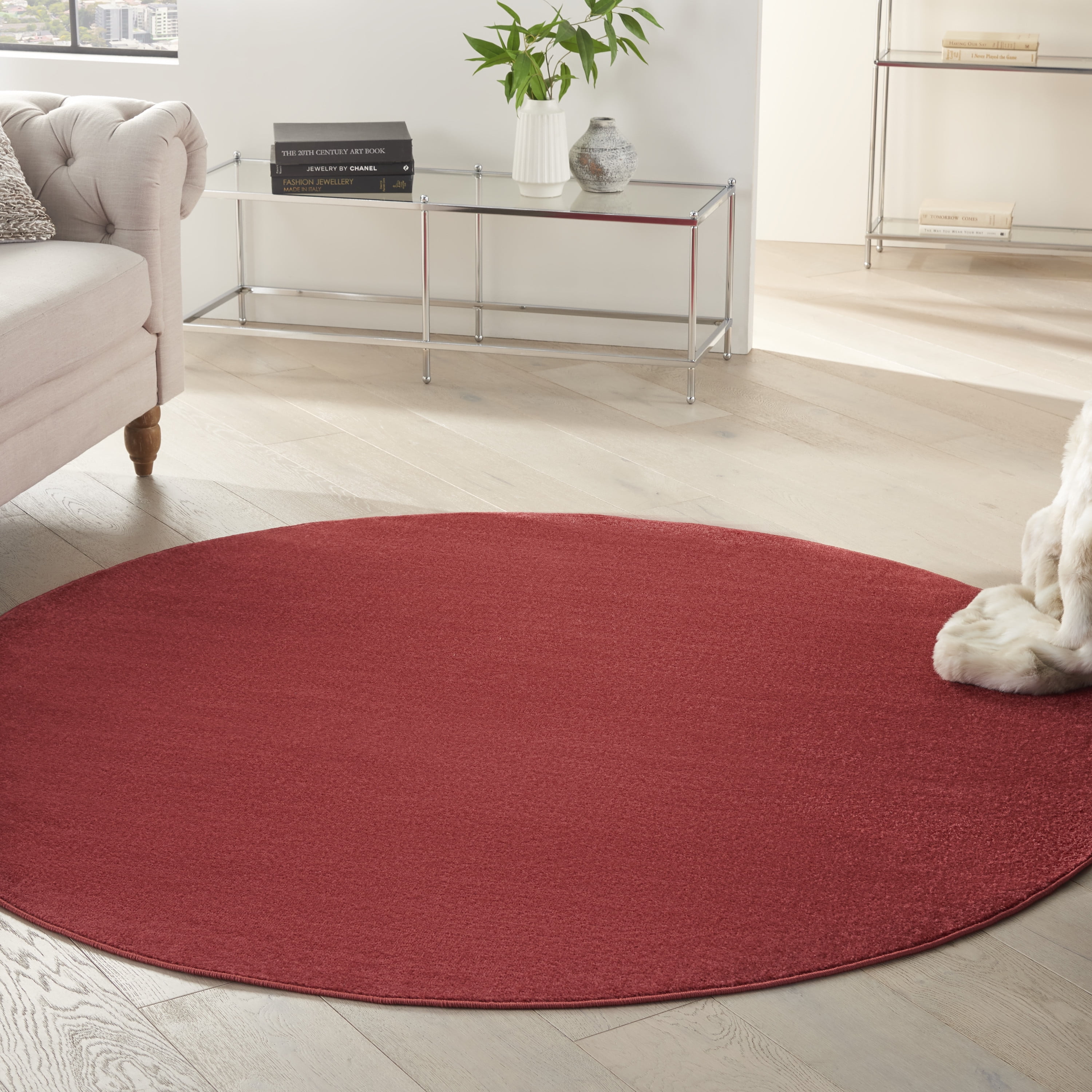 Noursion Essentials Solid Contemporary Brick Red 6' x Round Area Rug ...