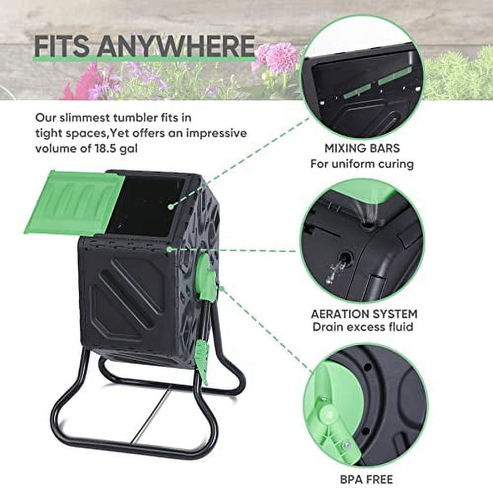 Nouva 18.5 Gallon Compost Bin Small Composter Tumbler Rotating Chamber ...