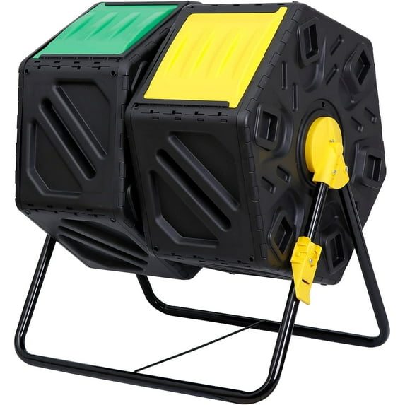 Nouva 37 Gallon Compost Bin Dual Chamber Composter Tumbler Rotating ...