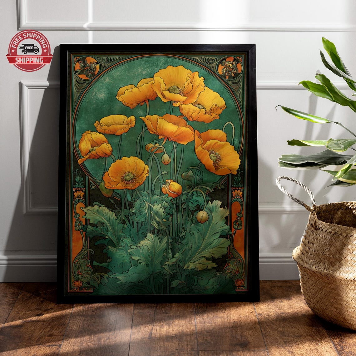 Nouveau Botanical Vintage Floral Golden Flower Illustration Nature ...