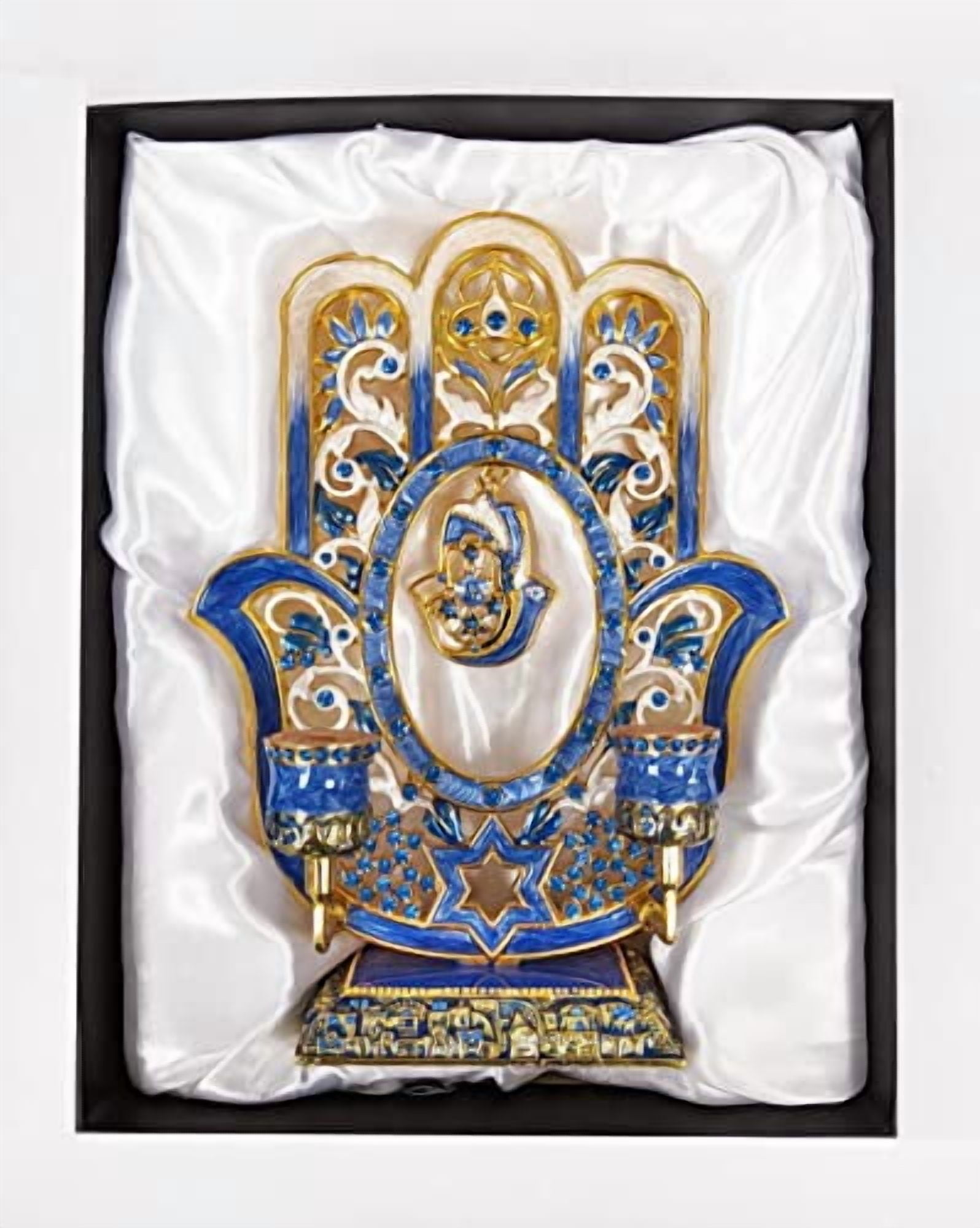 Nouvelle Collections Blue Hamsa/Hamesh Hand Shabbat Candle Holder ...