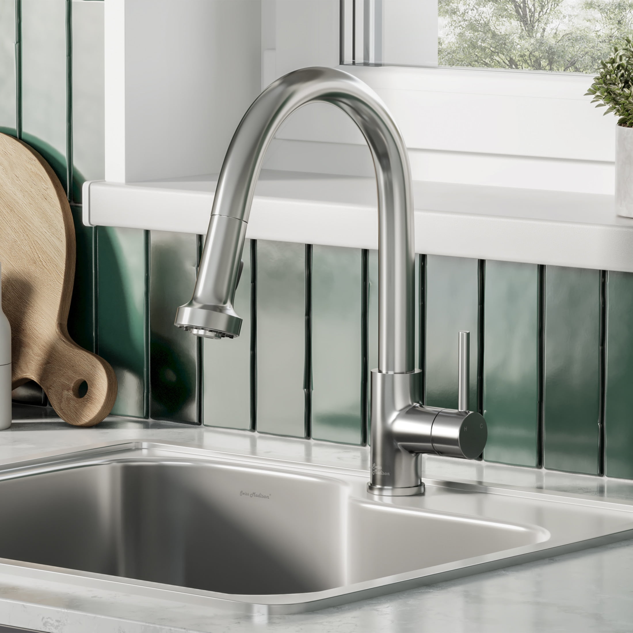 Nouvet Single Handle, Pull-Down Kitchen Faucet in Brushed Nickel ...