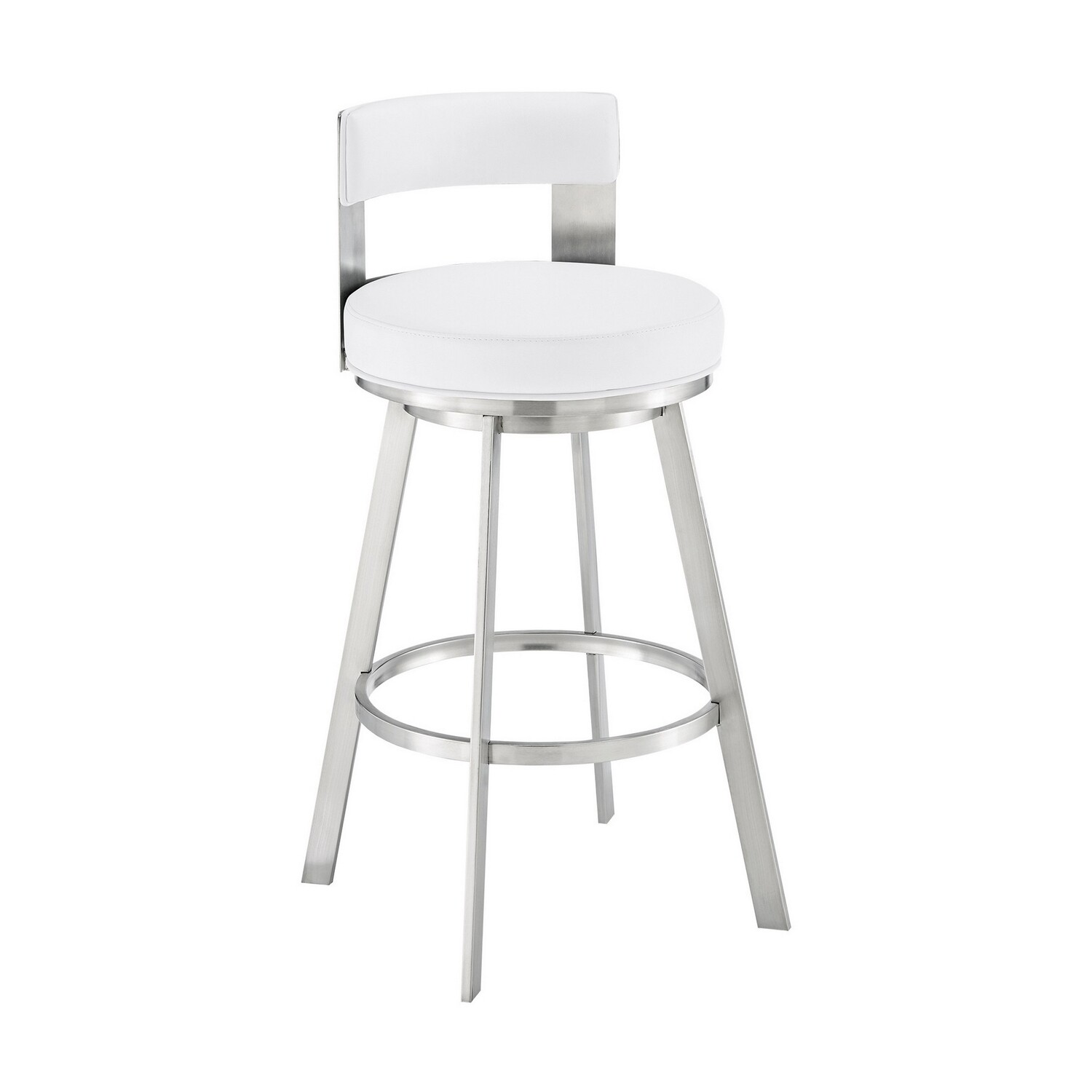 Benjara Nova 26 Inch Swivel Counter Stool, Panel Back, Steel, White ...