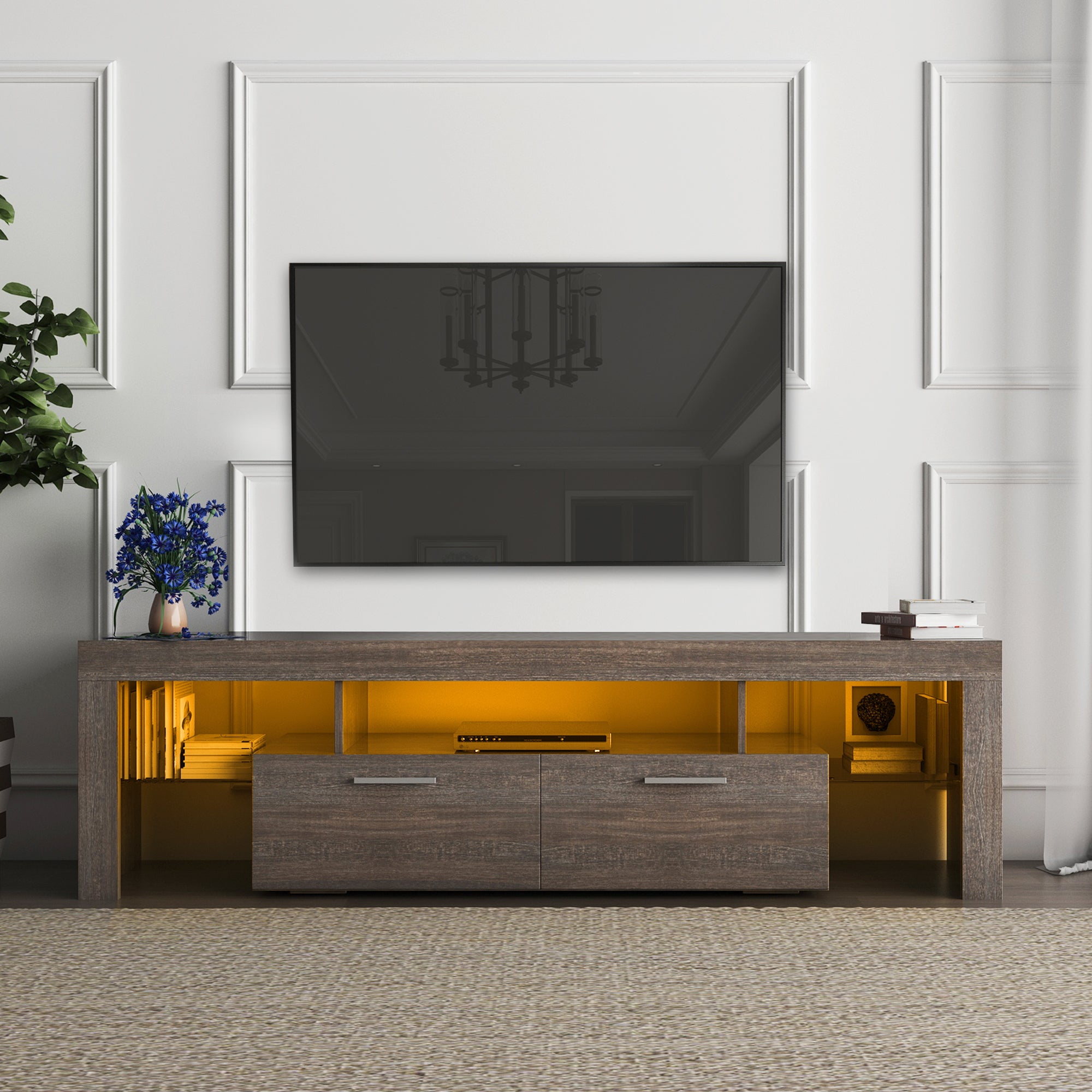 Nova 65 inches TV Stand with LED Lights - Brown - Walmart.com