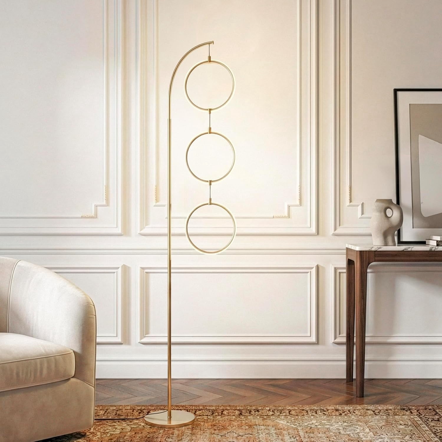 Nova 74 in. Antique Brass Industrial 3-Light LED Energy Efficient Floor ...