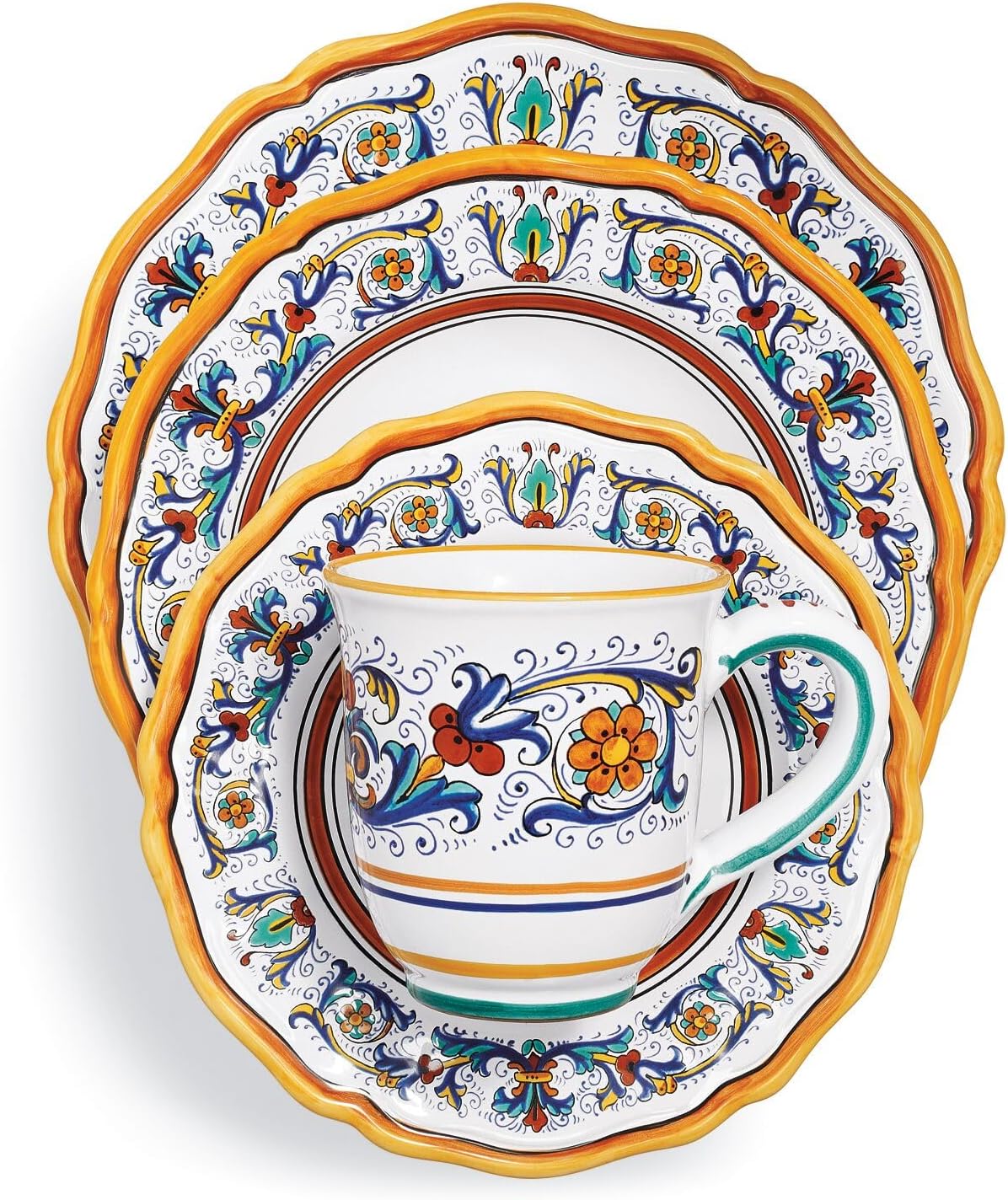 Nova Deruta 16 Piece Ceramic Dinnerware Set, Italian Inspired Floral ...