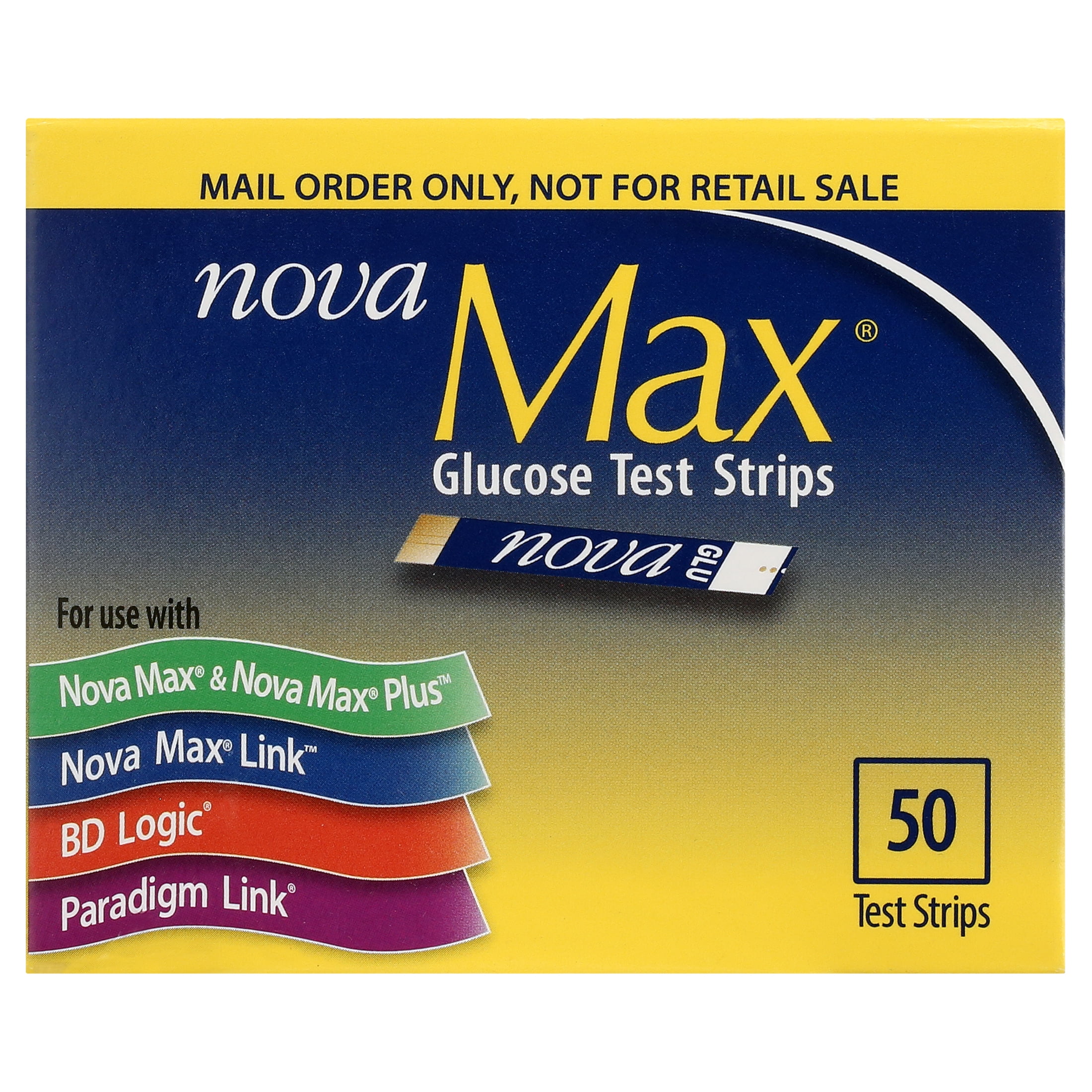 Nova Max Blood Glucose Test Strips, 50 Count, Sterile, Small Sample ...