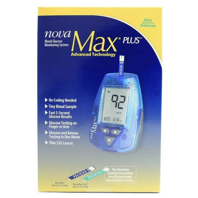 Nova Max Plus Diabetes Blood Sugar Testing Glucometer Kit - Walmart.com