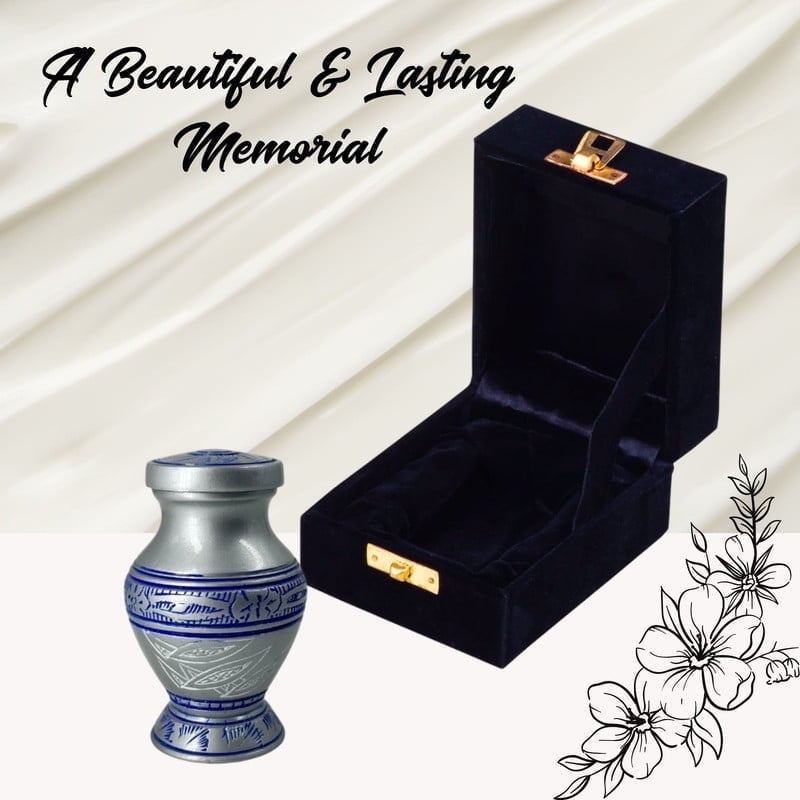 Nova Niche Silver & Blue Small Cremation Urn for Human Ashes ...