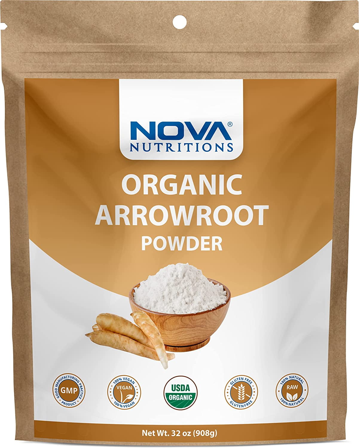 Nova Nutritions Certified Organic Arrowroot Powder, Natural Thickener ...