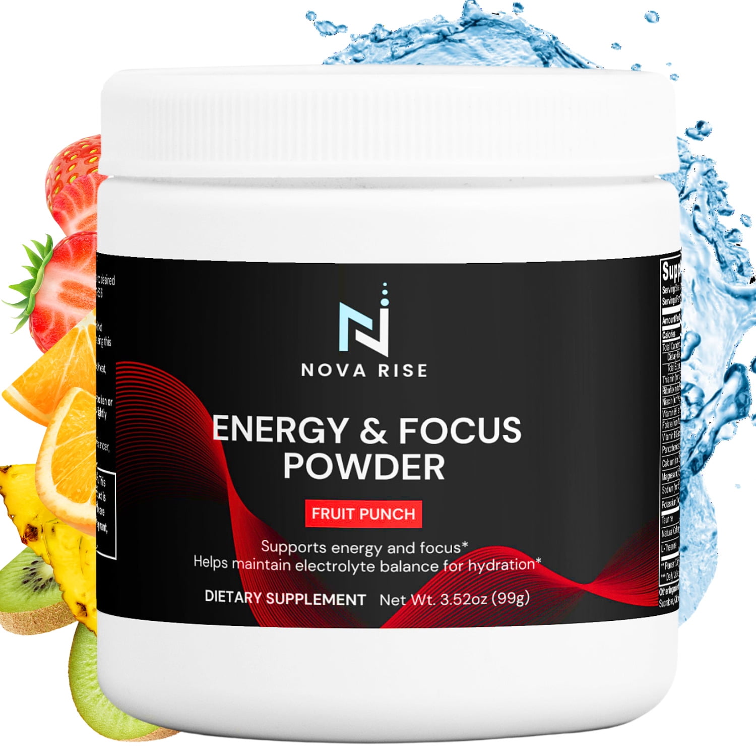 Nova Rise Labs Energy and Focus Powder - with L-Theanine & Vitamin B12 - 50-100mg Caffeine ...