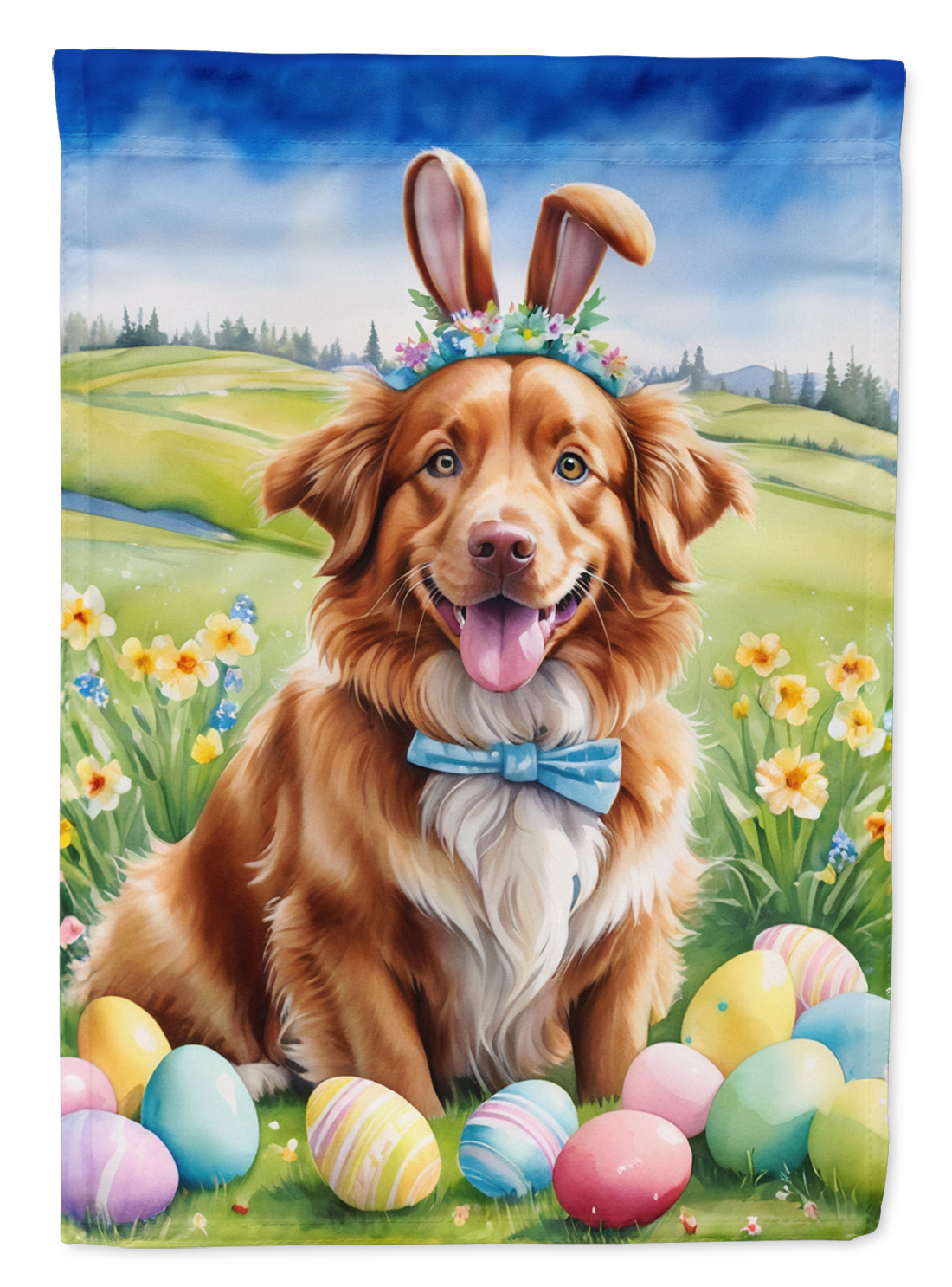 Nova Scotia Duck Tolling Retriever Easter Egg Hunt House Flag 28 in x ...
