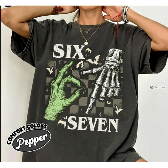 Nova16 Six Seven Halloween Shirt,Six Seven 6 7 Meme Funny Skeleton ...