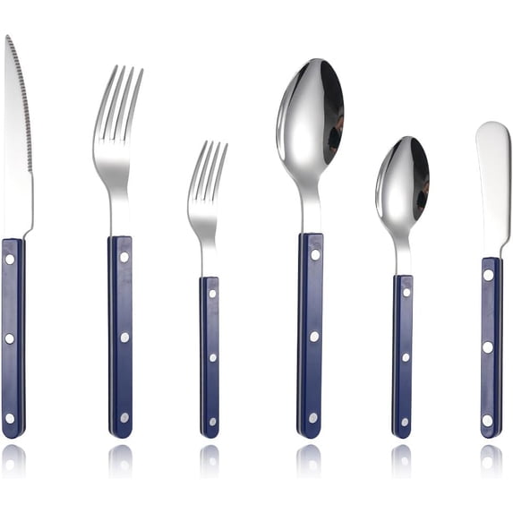 NovaBreeze 6-Piece Stainless Steel Silverware Cutlery Set, ABS Faux ...