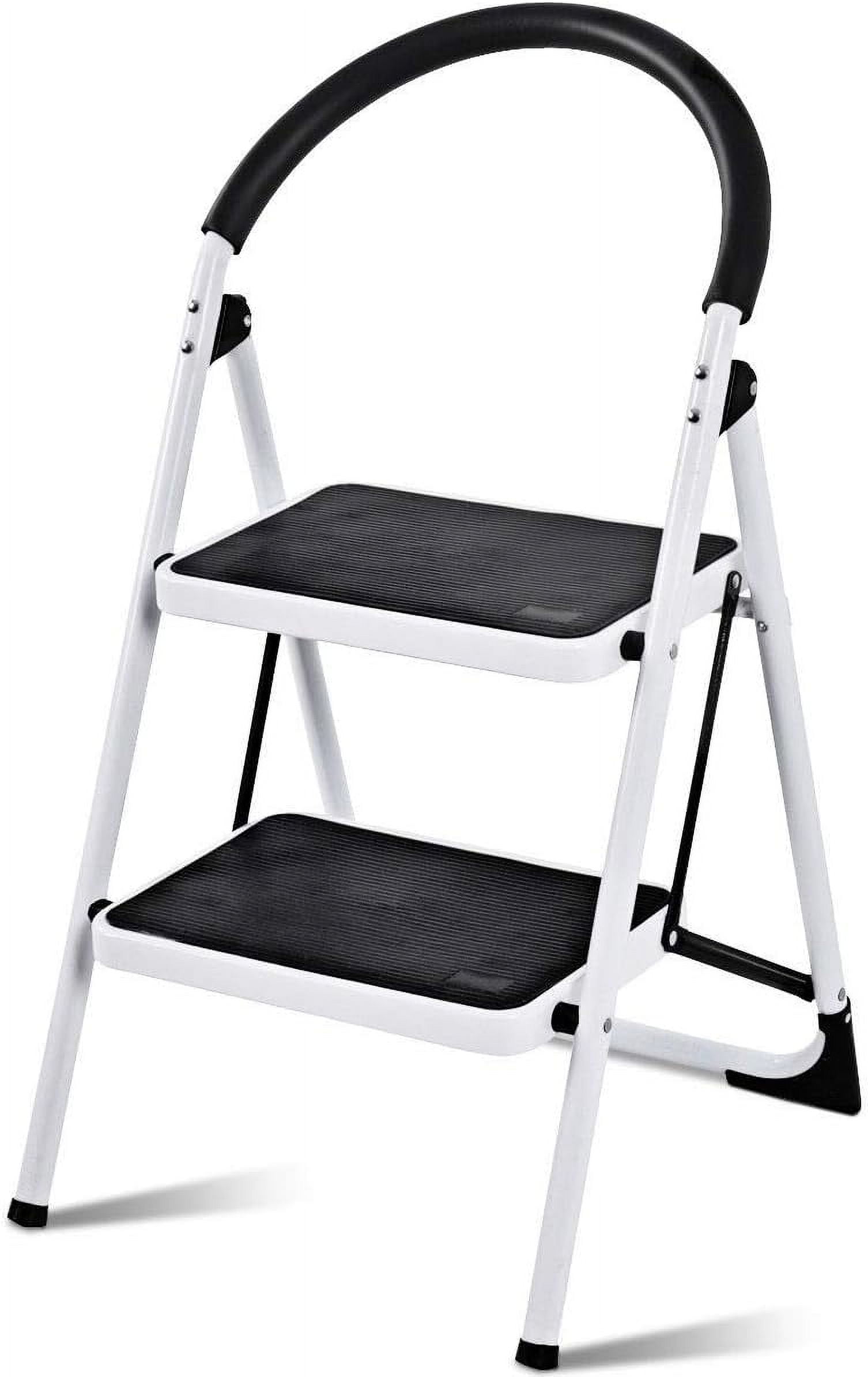 NovaCraft 2-Step Ladder, Folding Step Stool with Anti-Slip Platform, Heavy Duty Metal Step ...