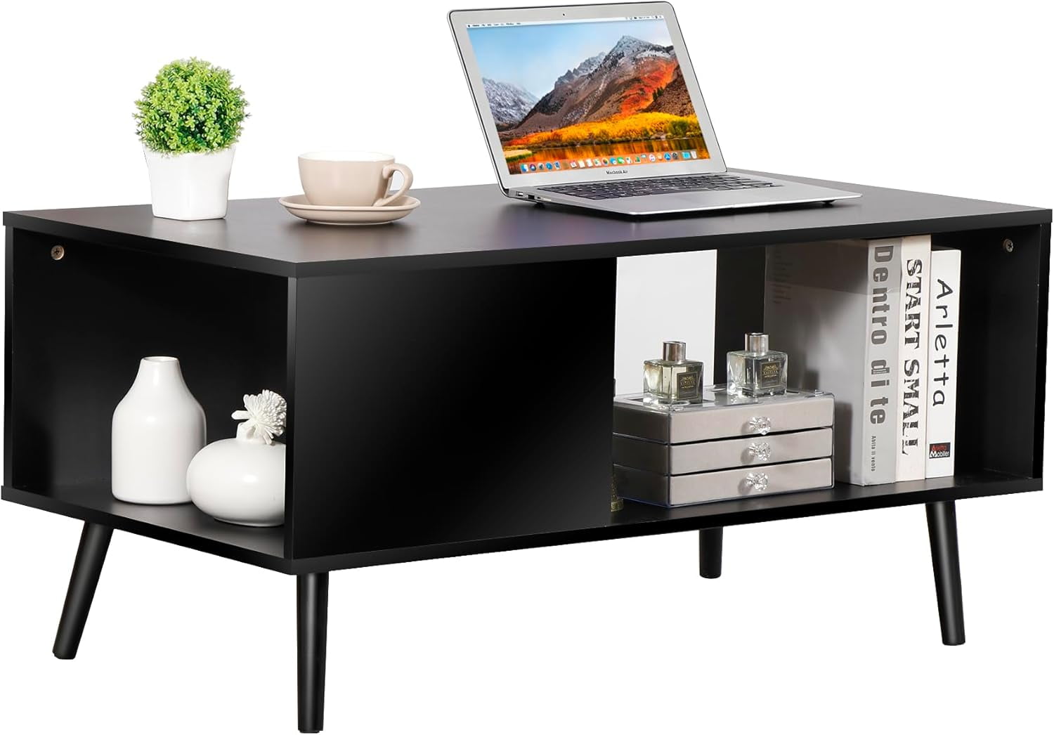 NovaCraft 2 Tier Retro Modern Coffee Table with Open Storage Shelf for ...