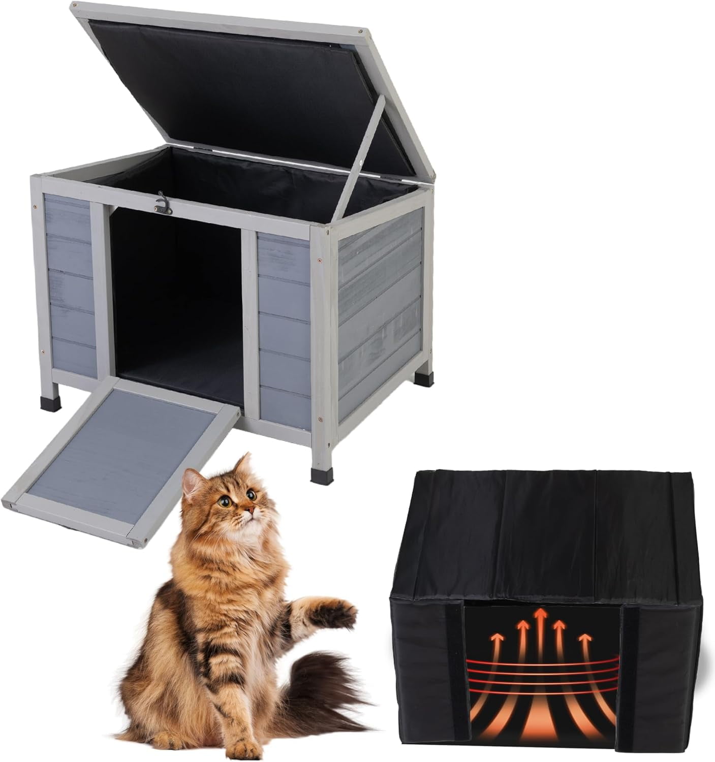 NovaCraft 24inches Wooden Catio Outdoor Cat House Small Animal House ...