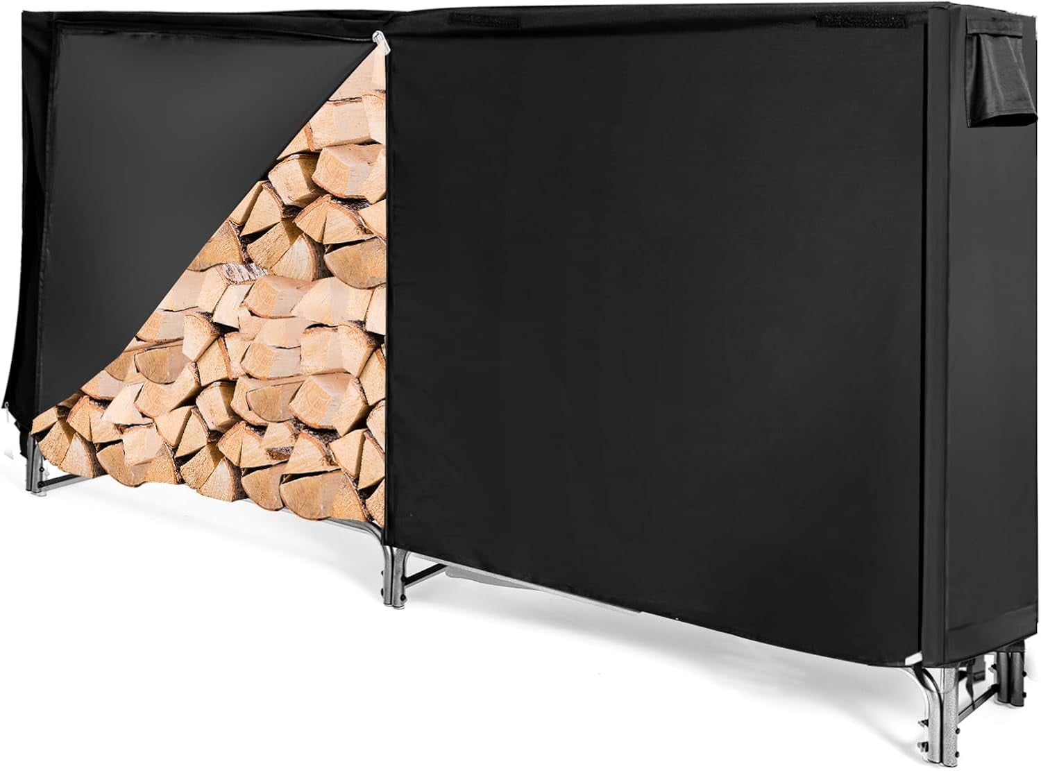 NovaCraft 8ft Firewood Rack with Cover, Outdoor/Indoor Waterproof Heavy ...