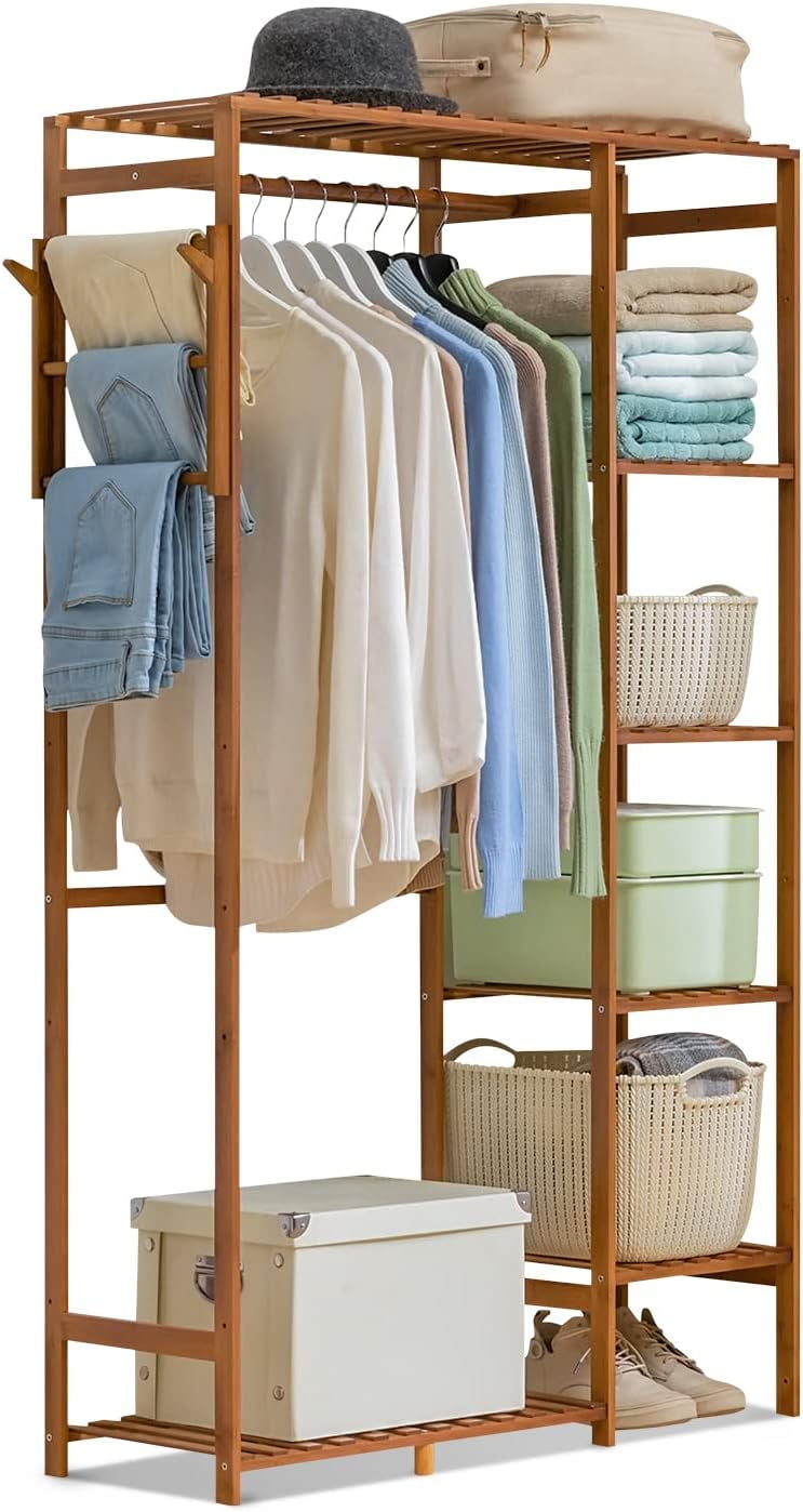 NovaCraft Bamboo Garment Rack with Shelves 6 Tier Closet Coat Storage ...
