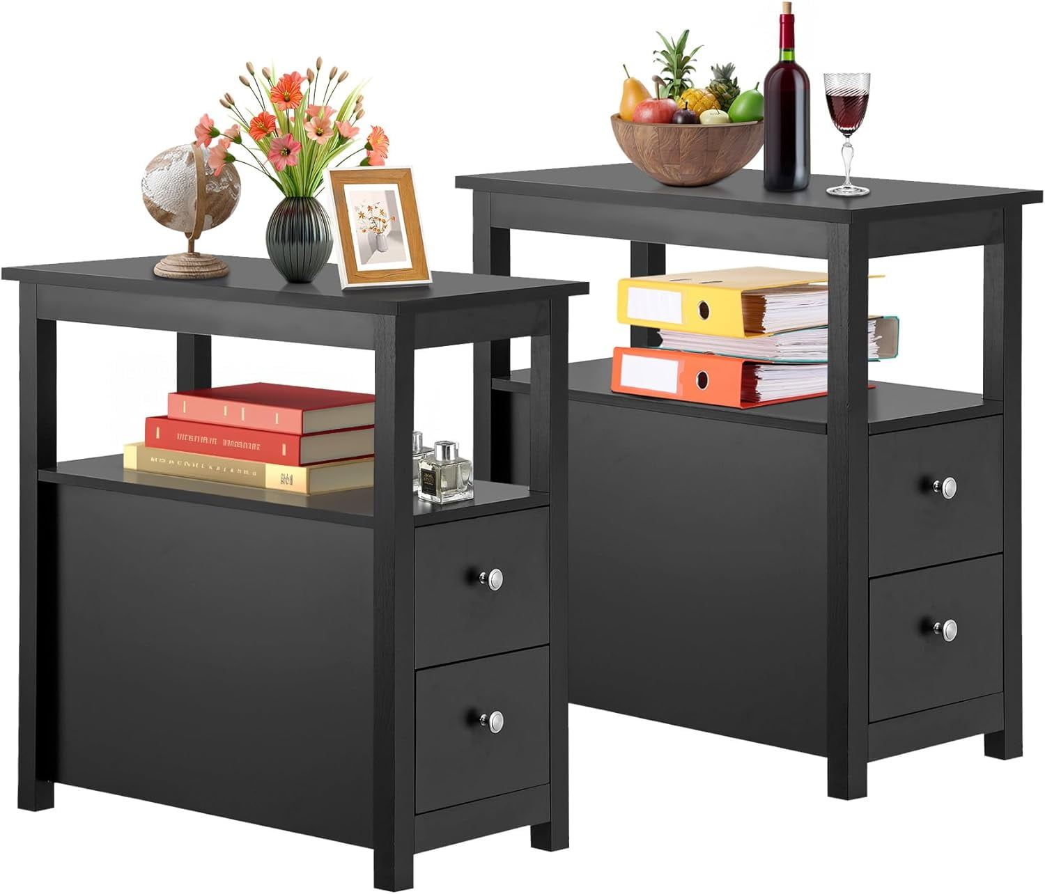 NovaCraft End Table Set of 2, Narrow Side Table with 2 Drawers and ...