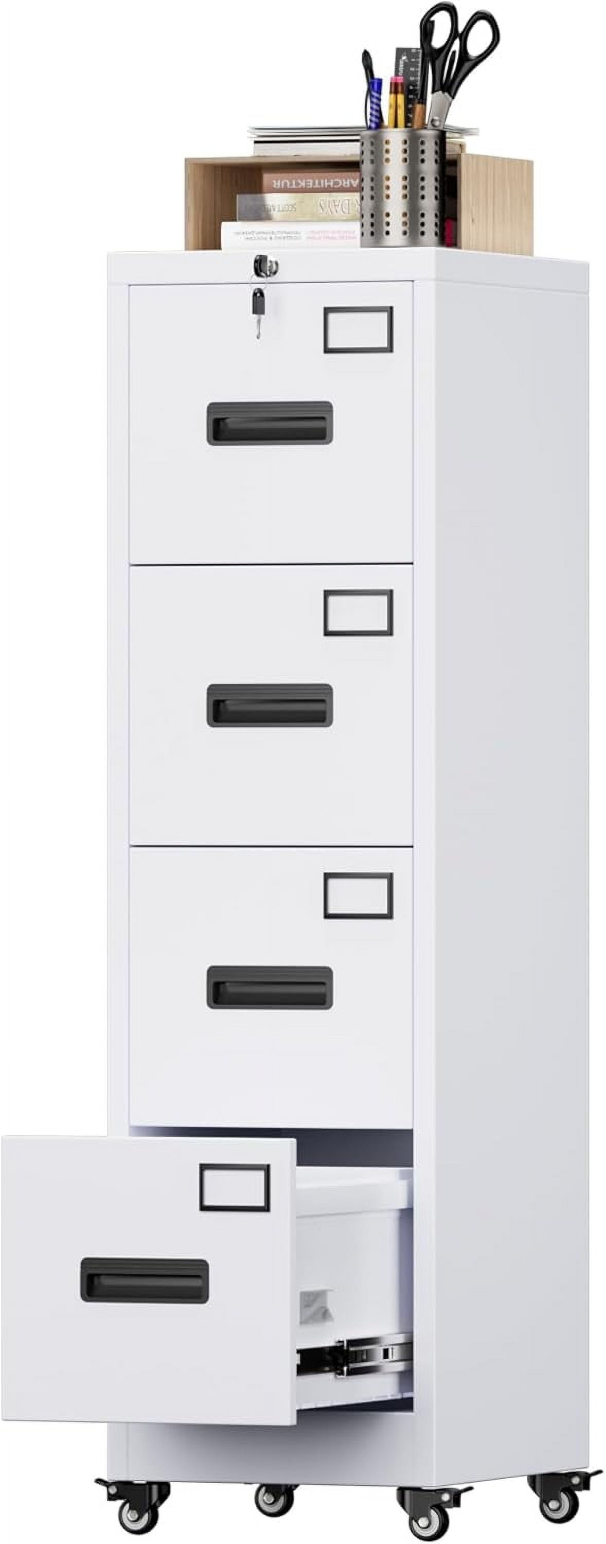 NovaCraft File Cabinet 4 Drawer with Wheels, Lockable Office Metal ...