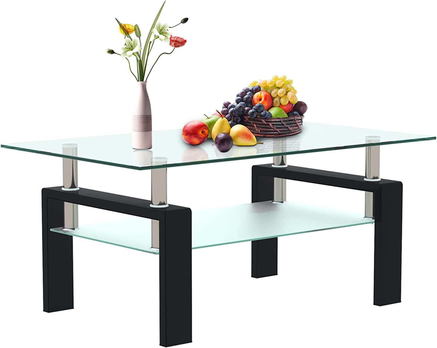 NovaCraft Glass Coffee Table for Living Room, 2 Layer Center Table with ...