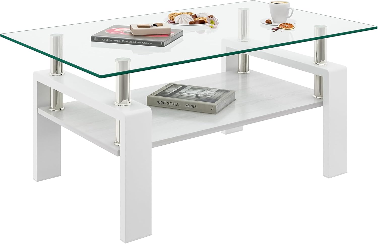 NovaCraft Glass Coffee Table Rectangle Living Room Center Table, with ...