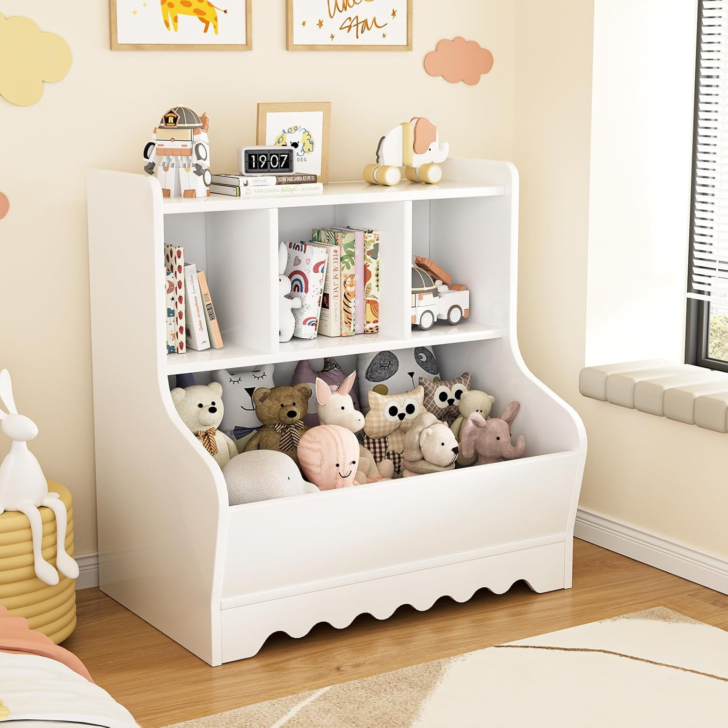 NovaCraft Kids Bookshelf, Toddler Toy Storage Organizer, Wooden 4 Cubby ...