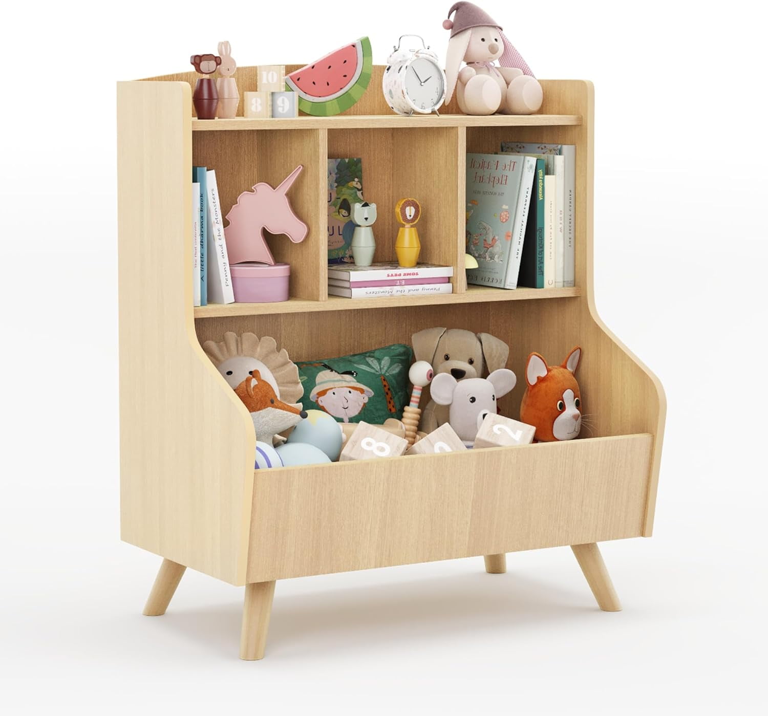 NovaCraft Kids Bookshelf and Toy Storage, 3-Tier Wooden Bookcase, Baby ...