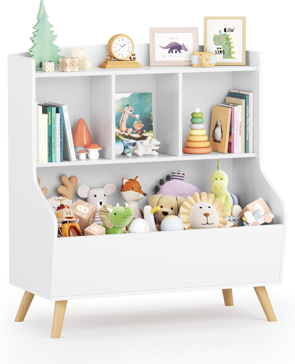 NovaCraft Kids Bookshelf and Toy Storage, 3-Tier Wooden Open Bookcase ...