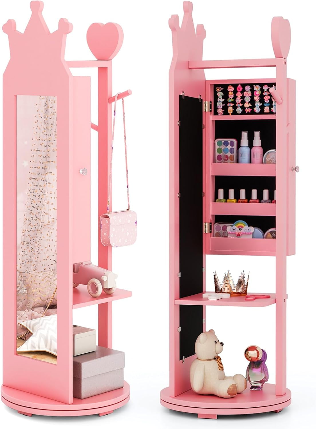 NovaCraft Kids Jewelry Armoire, 360° Swivel Jewelry Cabinet with Full ...