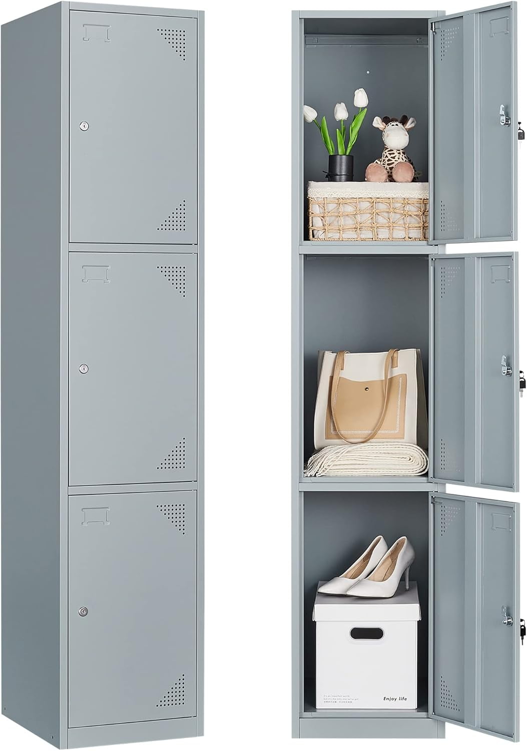 NovaCraft Metal Locker 3 Lockable Door,71" Tall Steel Storage Cabinet ...