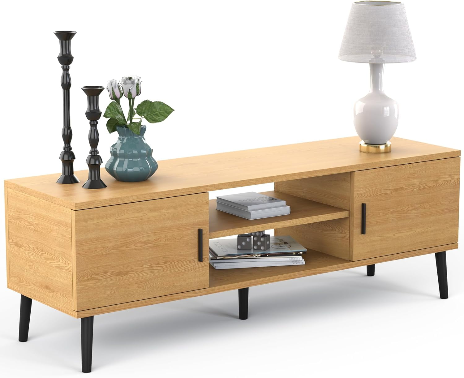 NovaCraft Mid-Century Modern 55" TV Stand with 2 Side Doors ...