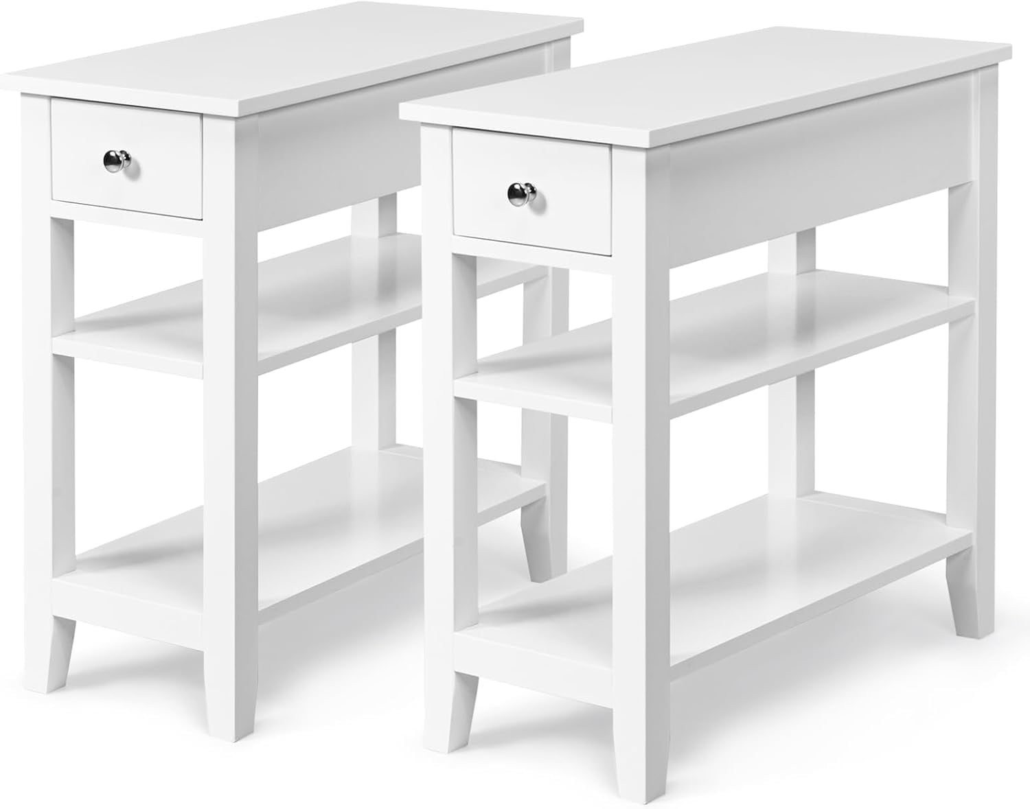 NovaCraft Narrow Side Table, 3-Tier Bedside Table with Drawer and ...