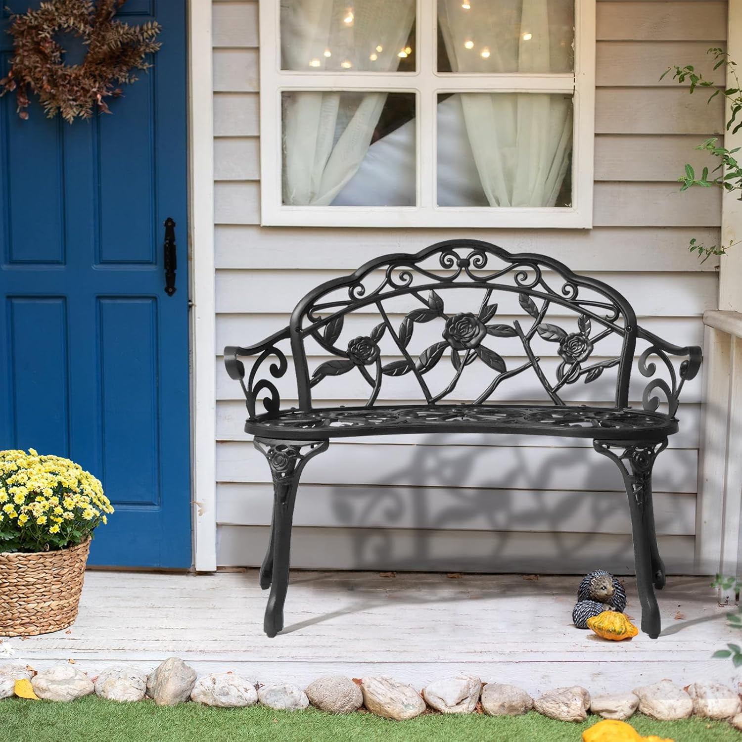NovaCraft Patio Garden Bench, 38" Cast Aluminum Outdoor Chair Anti-Rust ...