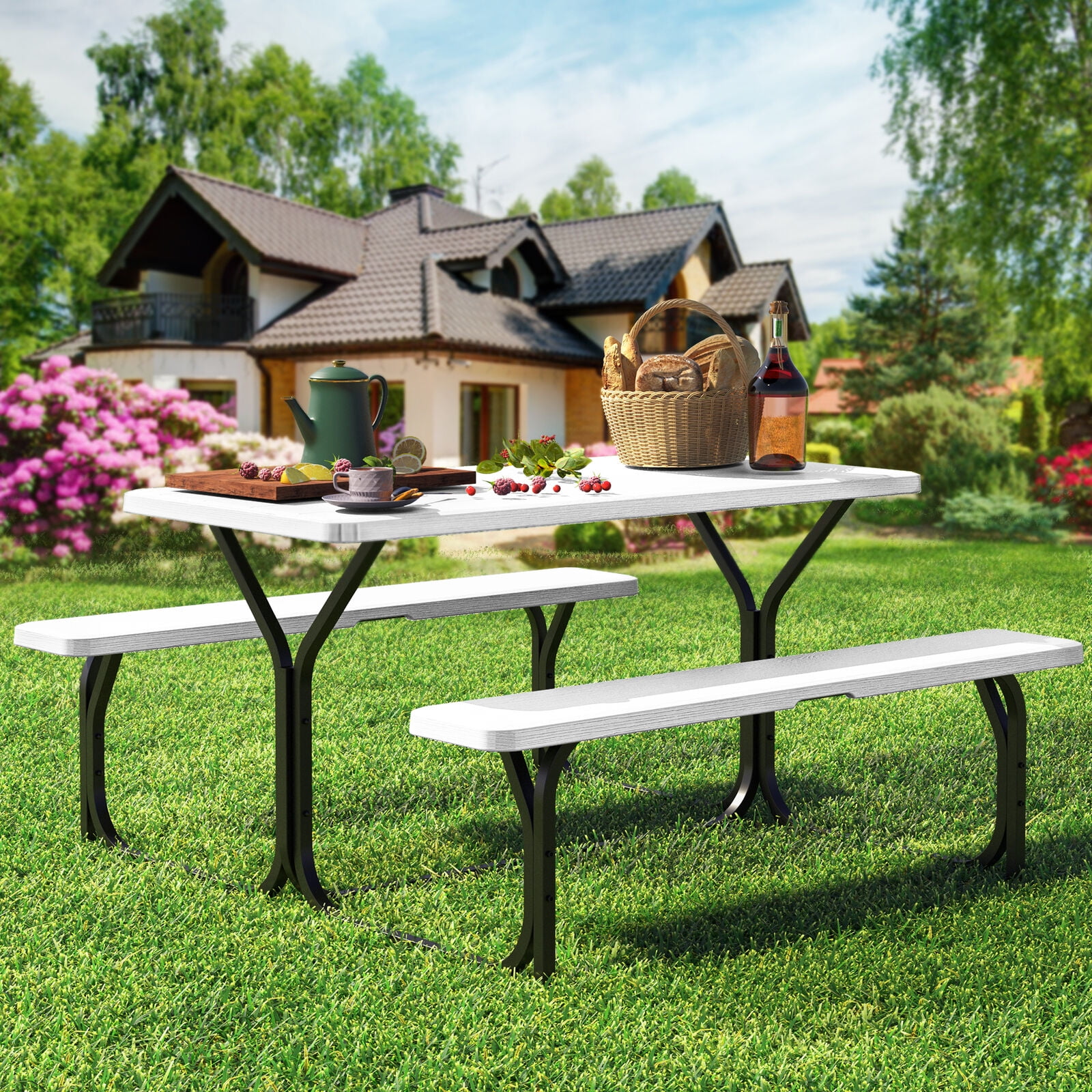 NovaCraft Picnic Table Bench Set Outdoor Camping All Weather Metal Base ...