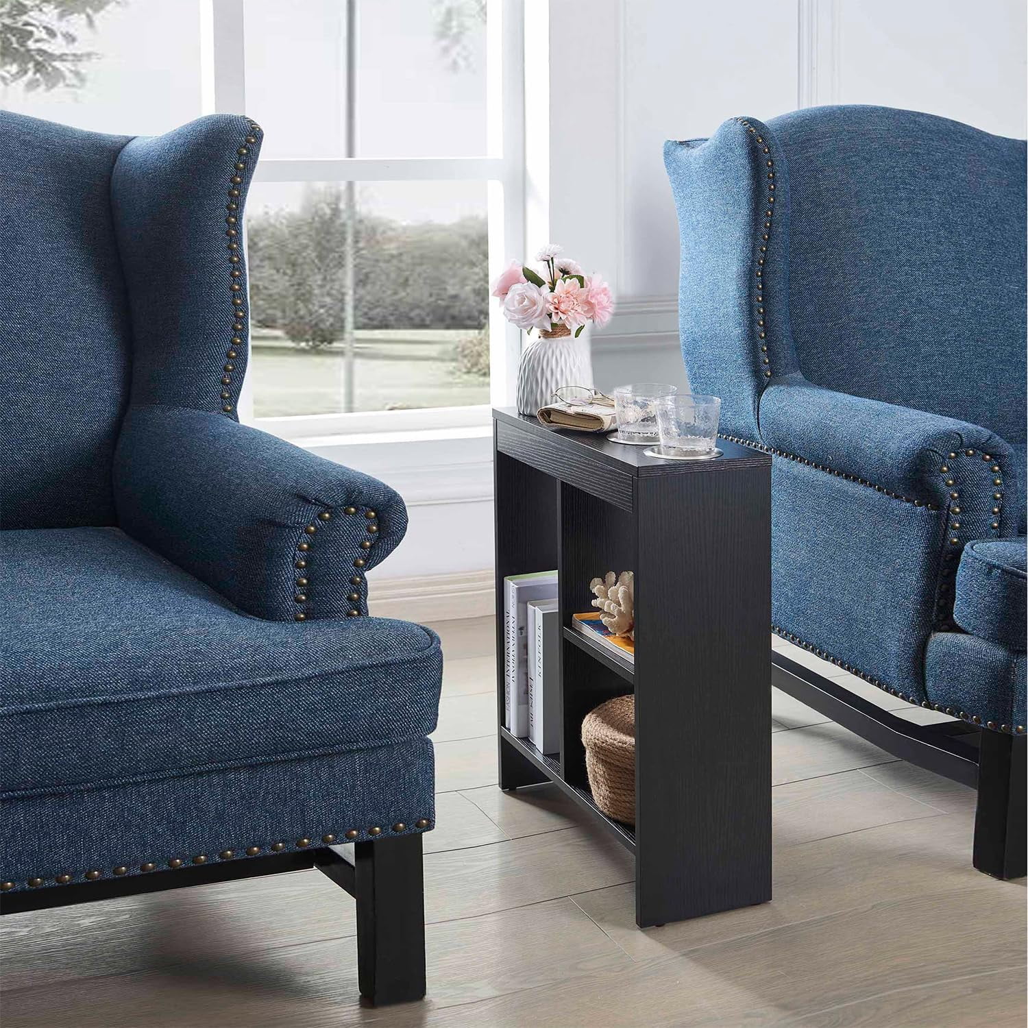 NovaCraft Side End Table with Drink Holders, Storage Shelves, Magazine ...
