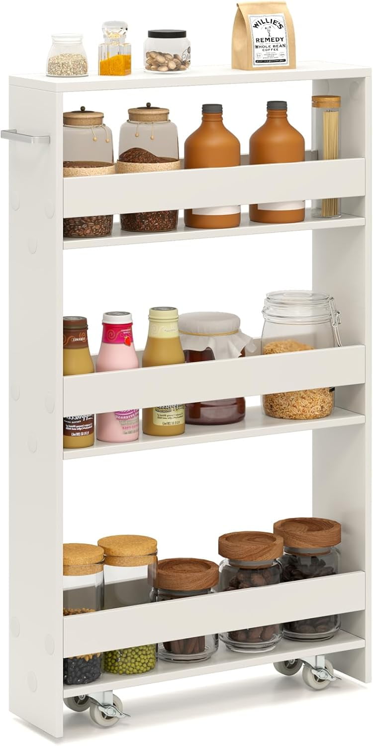 NovaCraft Slim Rolling Storage Cart, 4 Tier Narrow Kitchen Cart with ...