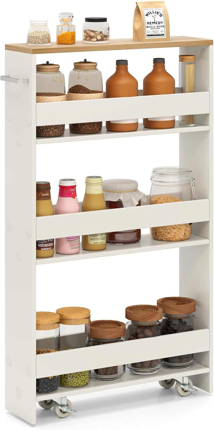 NovaCraft Slim Rolling Storage Cart, 4 Tier Narrow Kitchen Cart with ...