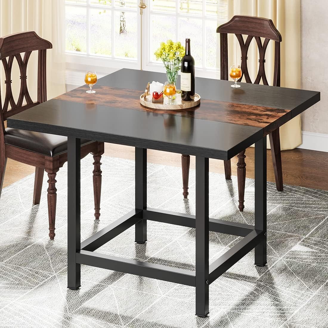 NovaCraft Square Dining Table for 4 People, Farmhouse 39.4"x 39.4"x29.5 “ inches Wooden Kitchen ...
