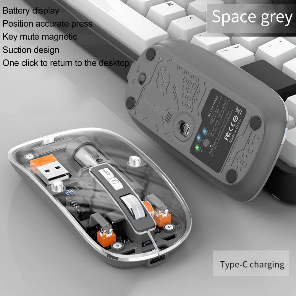 NovaSpark 3 Modes Transparent Mouse Usb 2400Dpi Desktop Type-C Adjustable Rechargeable Battery ...